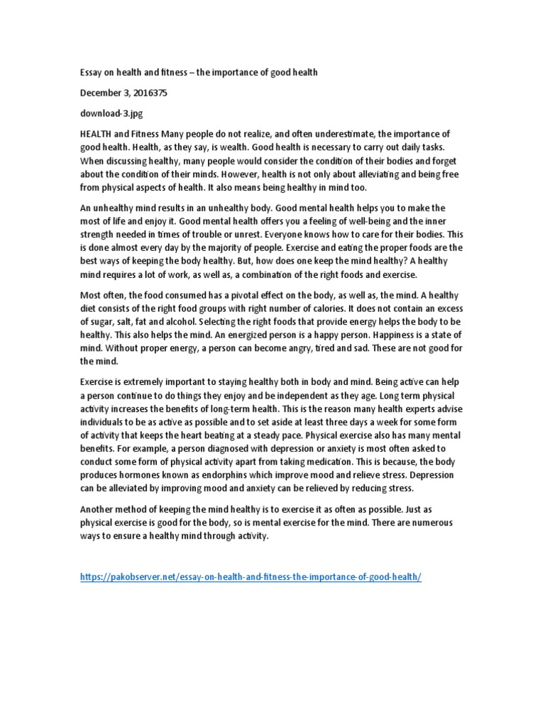 Essay On Health and Fitness | PDF | Physical Fitness | Mind