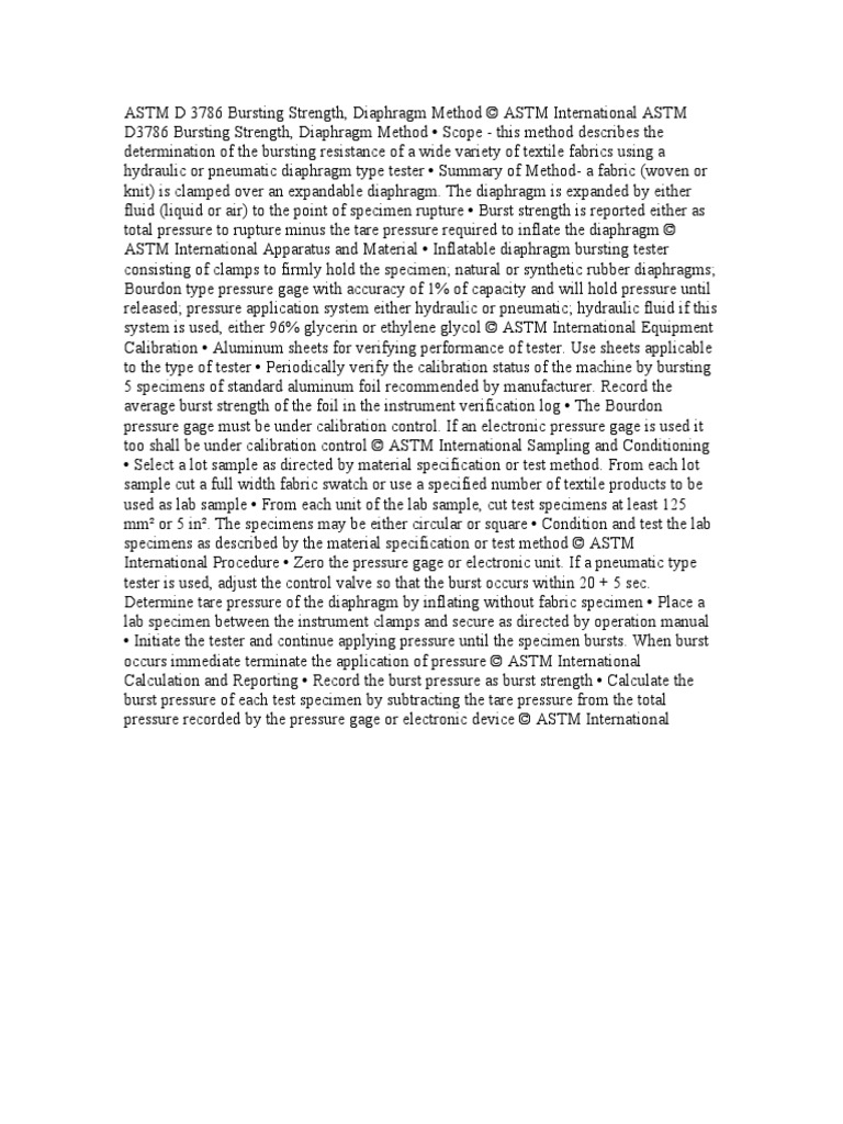 ASTM D 3786 Bursting Strength, Diaphragm Method | PDF | Pressure ...