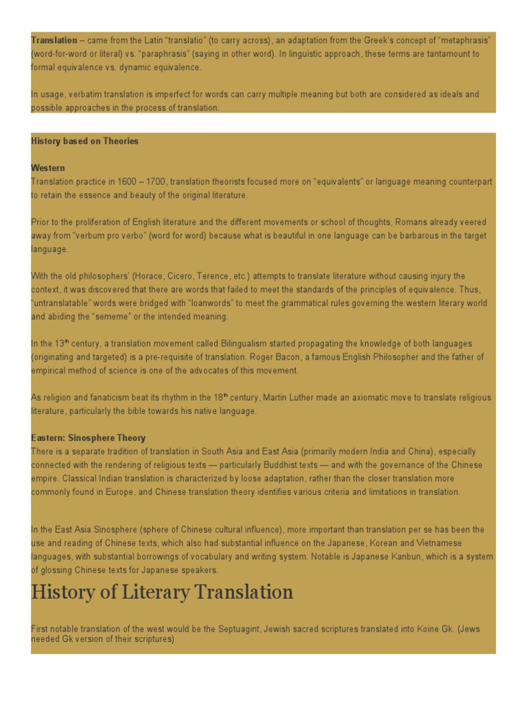 History of Literary Translation | PDF | Translations | Language ...