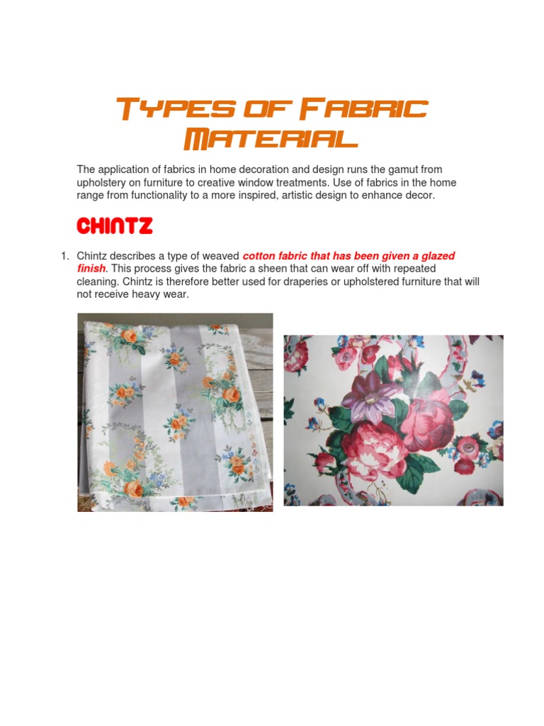 Types of Fabric Material | PDF | Textiles | Linens