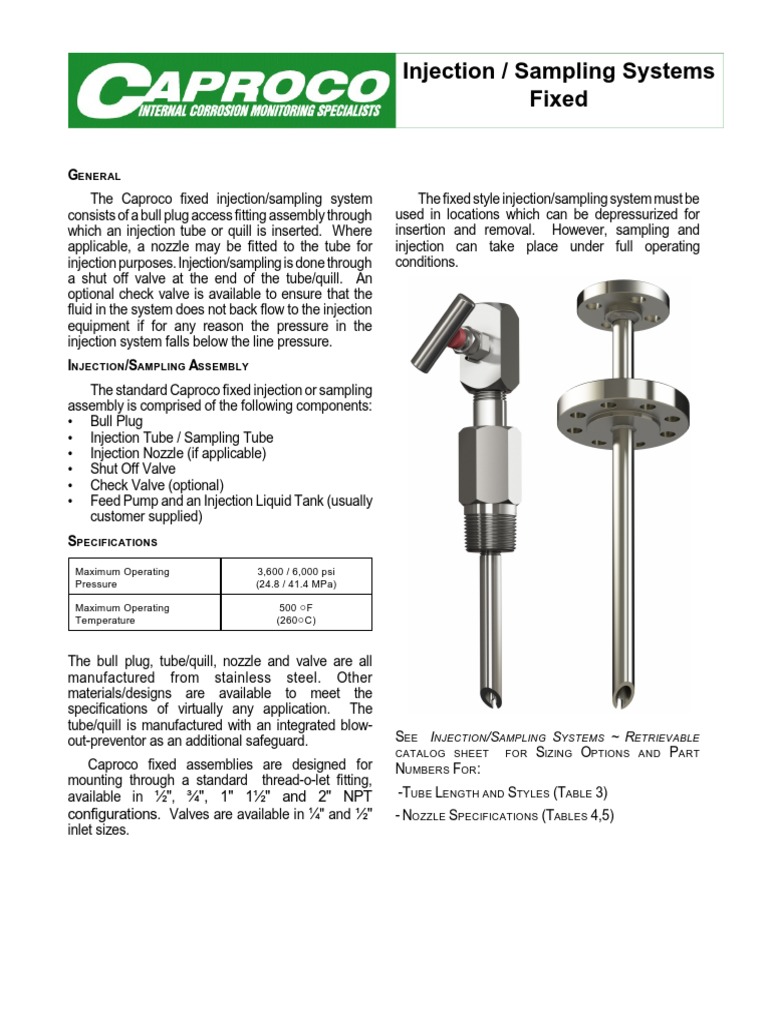 Injection / Sampling Systems Fixed: " ", 1" 1 " and 2" NPT ...
