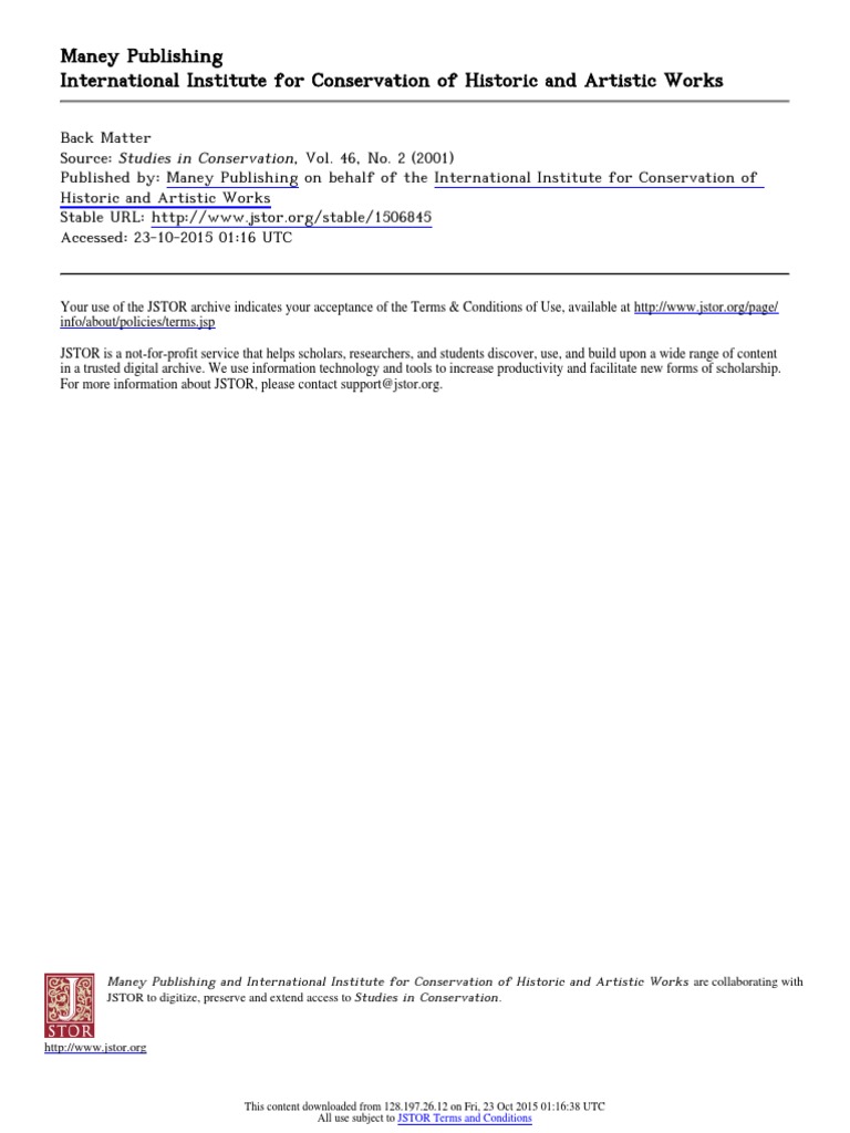 Maney Publishing International Institute For Conservation of Historic ...