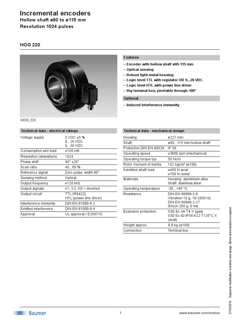 Hog-220 Encoder BAUMER | PDF | Electromagnetism | Electrical Engineering