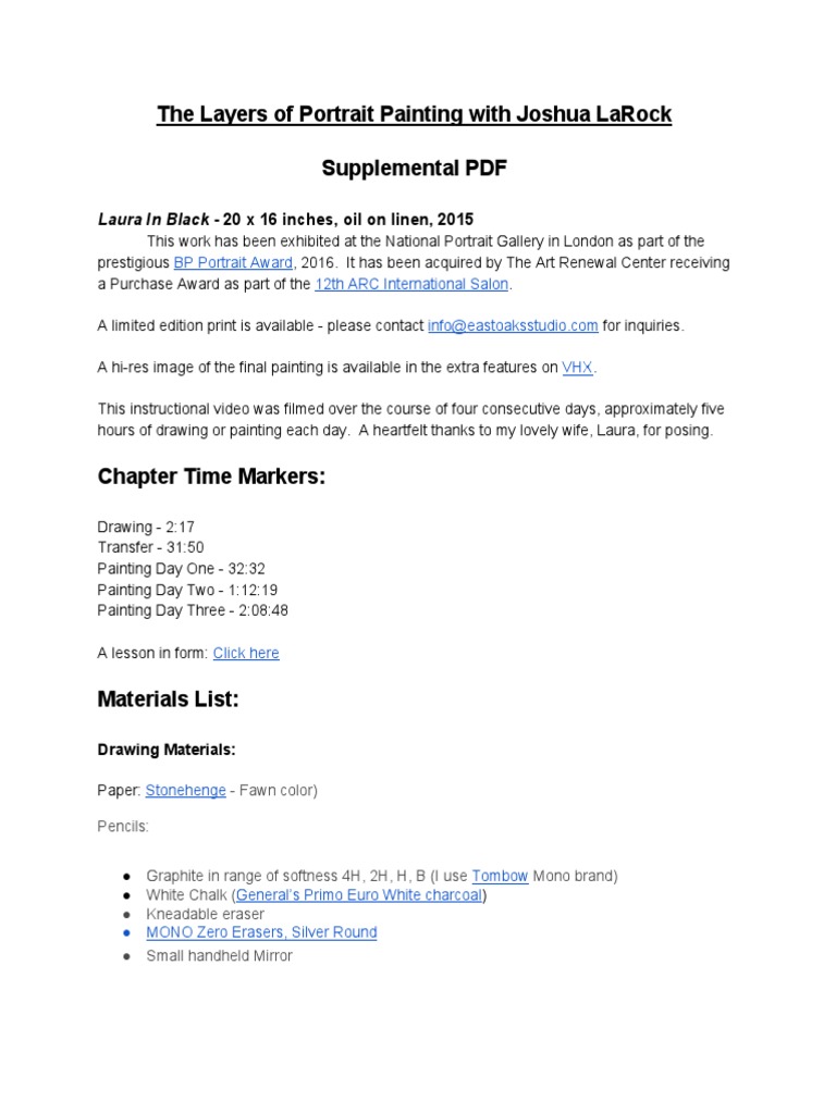 The Layers of Portrait Painting With Joshua LaRock - Supplemental PDF ...