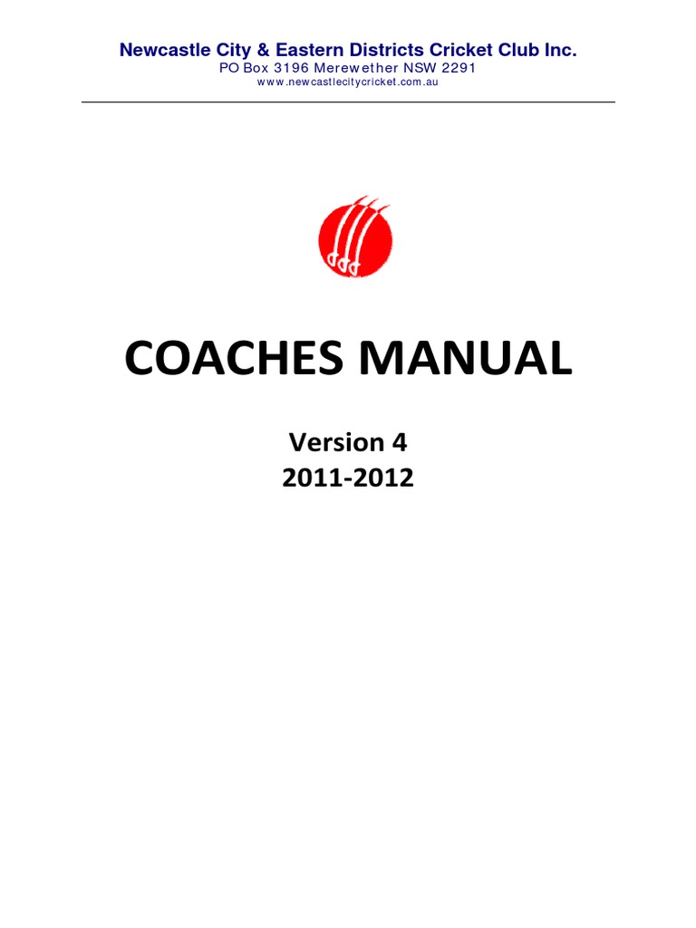 Newcastle City Cricket Coaches Manual | PDF | Dehydration | Cricket