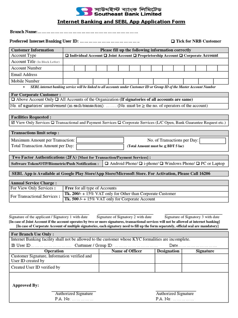 RegistrationForm Southeast Bank | PDF | Online Banking | Banks & Banking