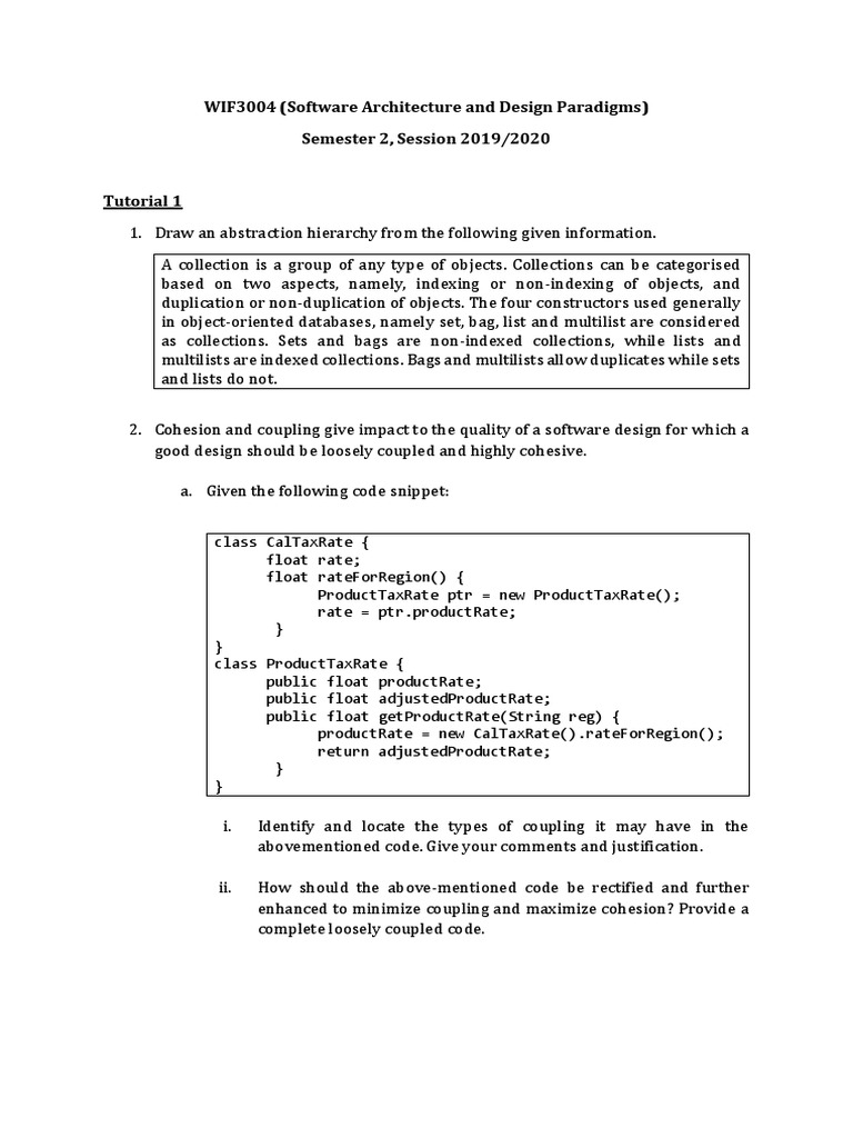 WIF3004 (Software Architecture and Design Paradigms) Semester 2 ... WIF3004 (Software Architecture and Design Paradigms) Semester 2 ...