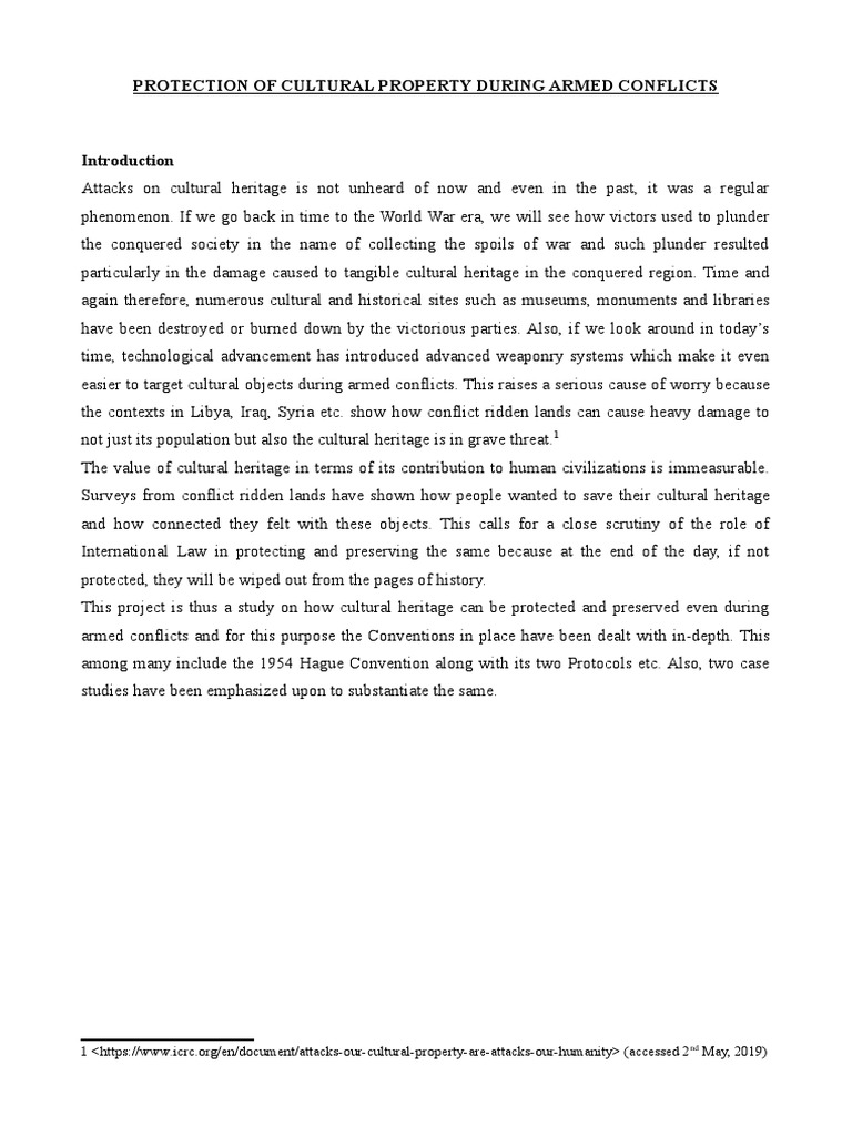 Protection of Cultural Property During Armed Conflicts | PDF
