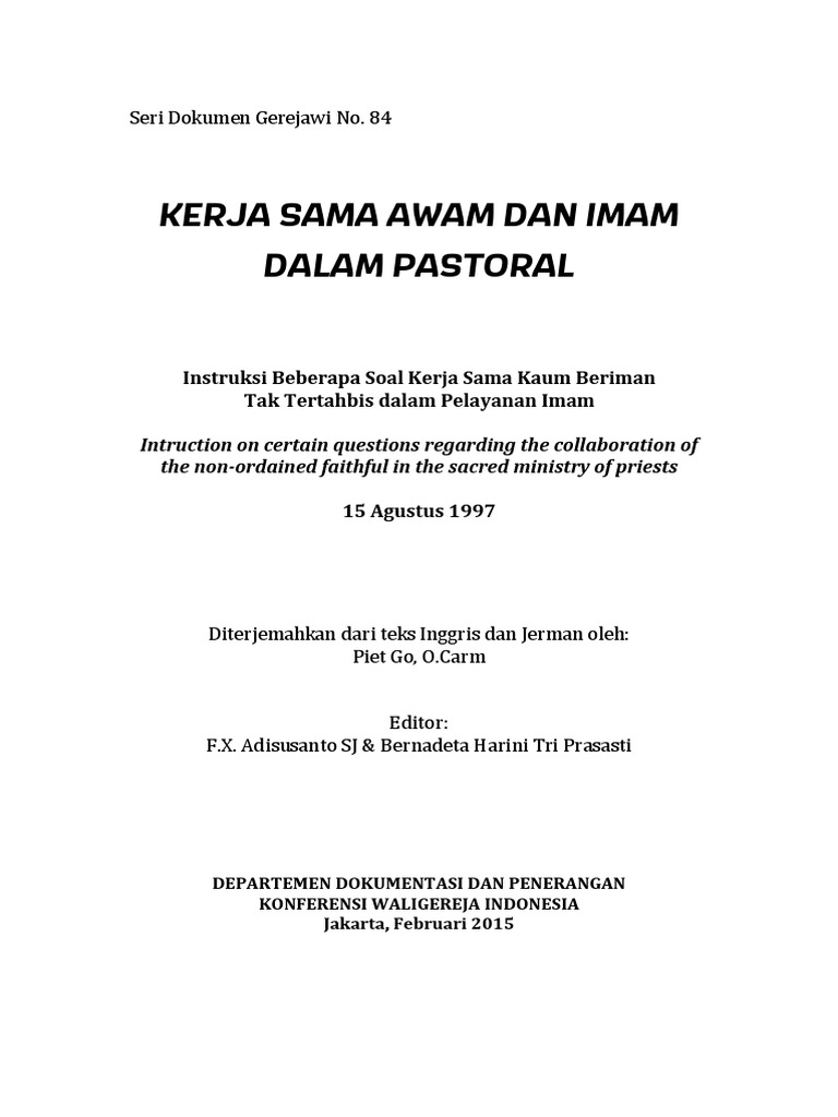 Seri Dokumen Gerejawi No 84 KERJA SAMA AWAM DAN IMAM DALAM PASTORAL | PDF