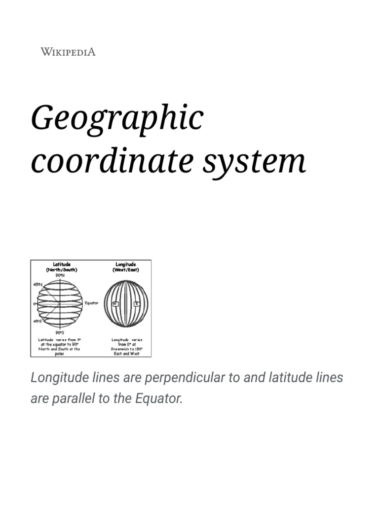 Geographic Coordinate System Overview | PDF | Latitude | Longitude
