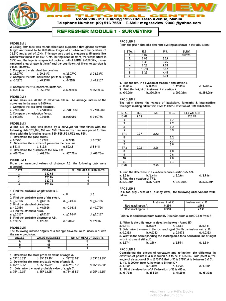 Mega Review Center Surveying Module | PDF | Surveying | Angle