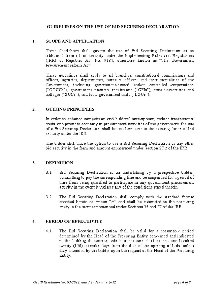 Guidelines for Bid Securing Declaration | PDF | Public Law | Virtue