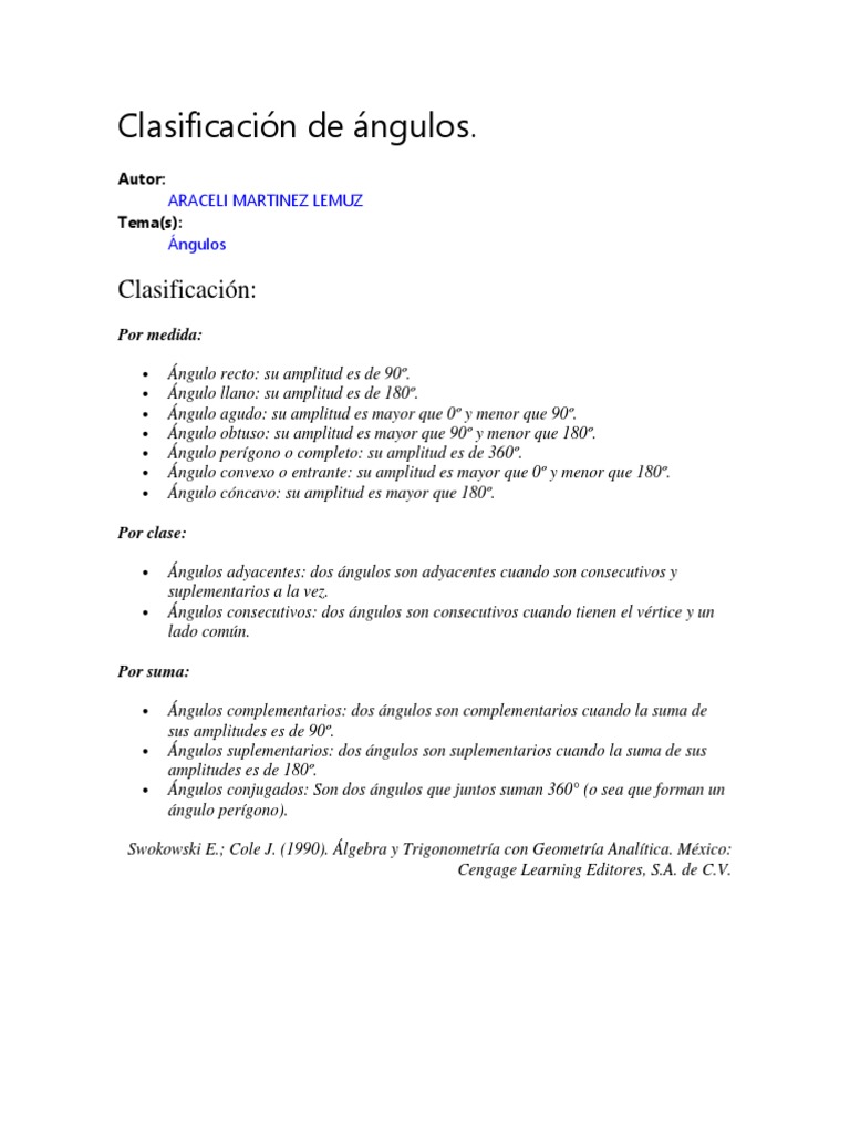 Clasificación de Ángulos | PDF | Métodos y materiales de enseñanza ...