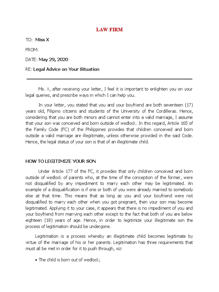 Sample Memo To Client | PDF | Legitimacy (Family Law) | Marriage