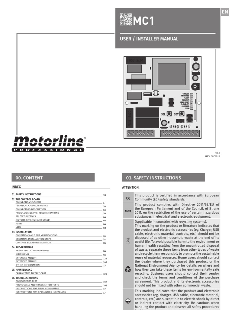 MC1 MC1: User / Installer Manual | PDF | Switch | Power Supply