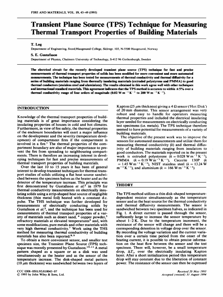 Transient Plane Source (TPS) Technique For Measuring Thermal Transport ...