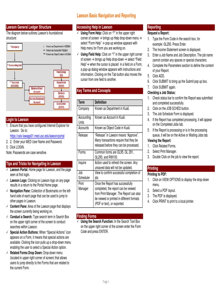 Lawson Navigation and Reporting Guide | PDF | Keyboard Shortcut | Menu ...