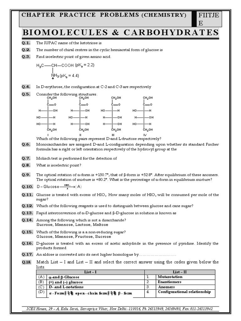 Biomolecules & Carbohydrates: Chapter Practice Problems | PDF | Glucose ...