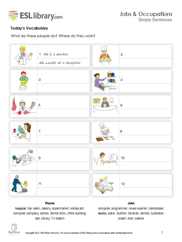 Jobs and Occupations Simple Sentences | PDF | Business