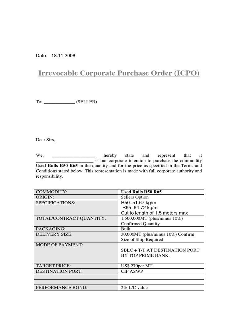Irrevocable Corporate Purchase Order (ICPO) | PDF | Business Law ...
