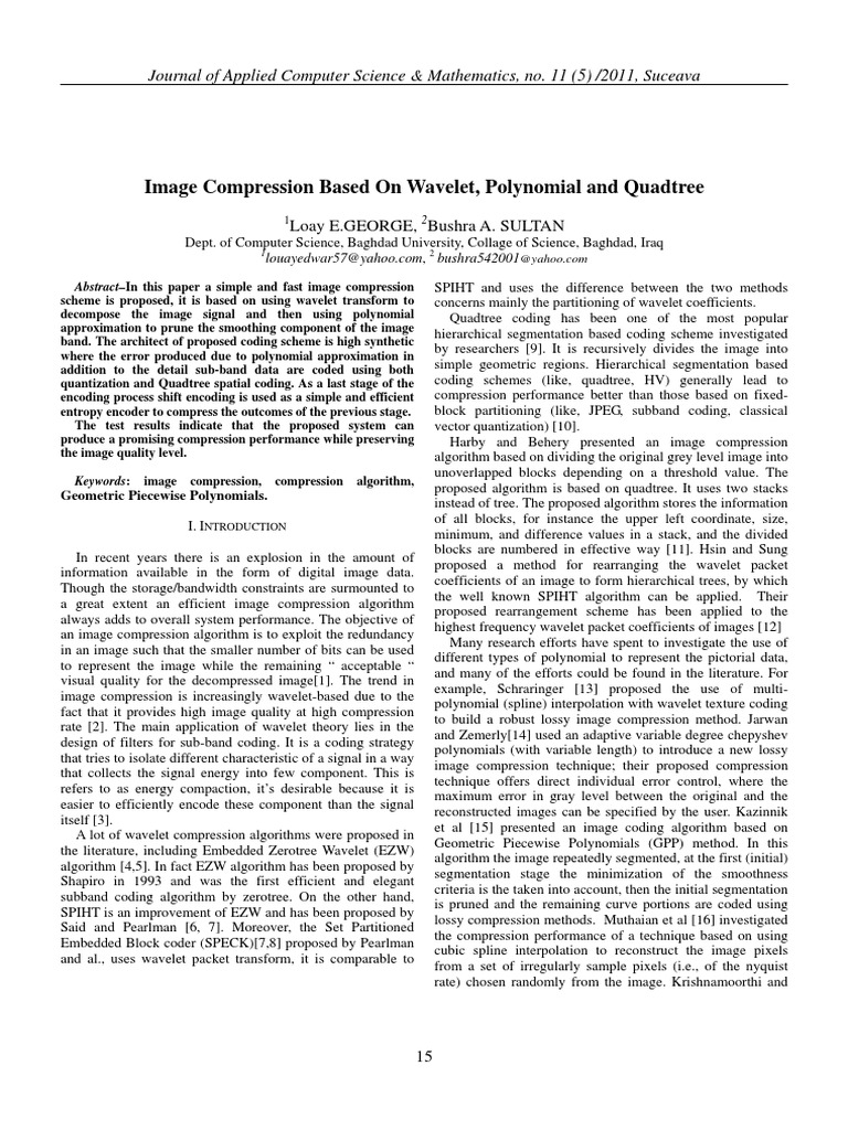 Image Compression Based On Wavelet, Polynomial and Quadtree | PDF | Data Compression | Wavelet