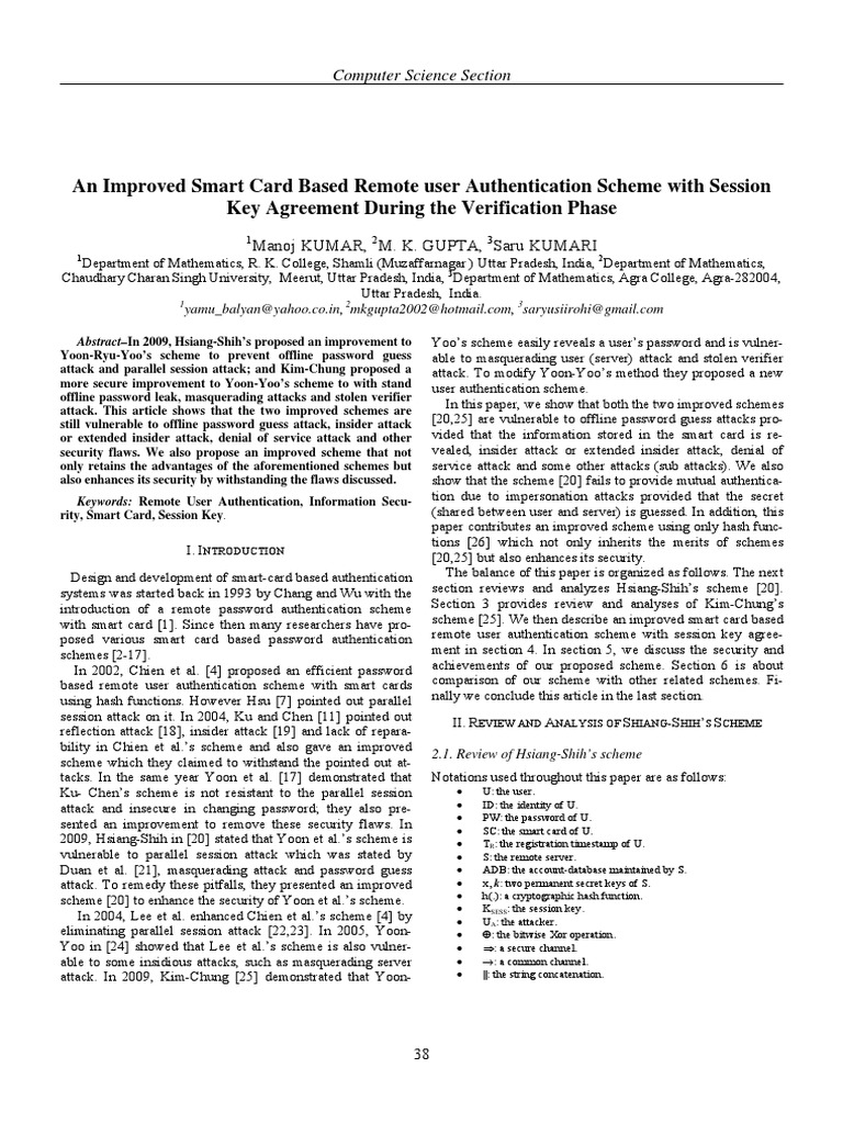 An Improved Smart Card Based Remote User Authentication Scheme With Session Key Agreement During ...