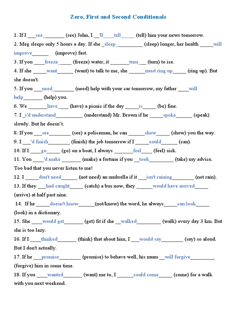 Zero, First and Second Conditionals | PDF
