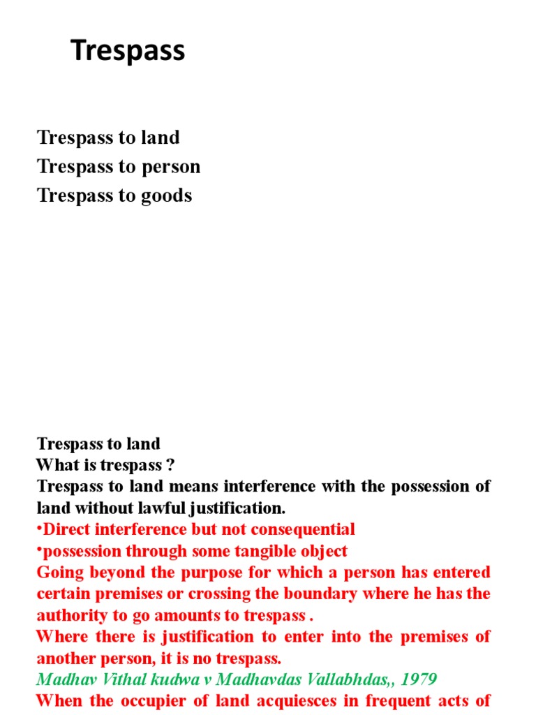 Trespass: Trespass To Land Trespass To Person Trespass To Goods | PDF ...