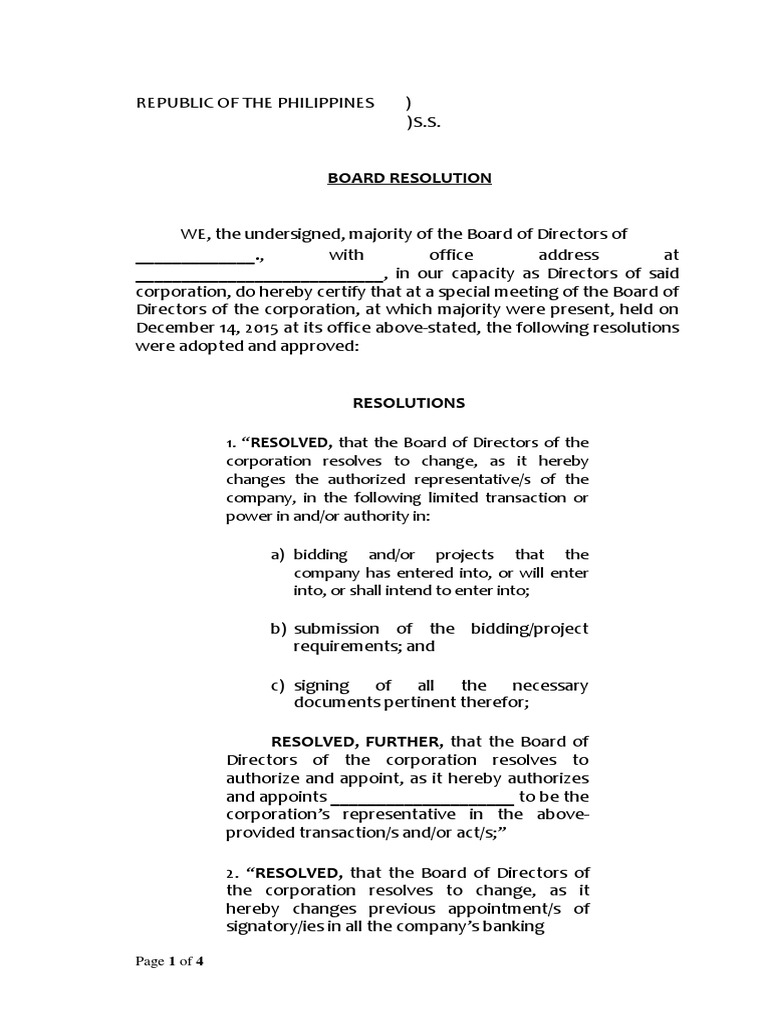 Board Resolution: Page 1 of 4 | PDF | Employee Benefits | Board Of ...