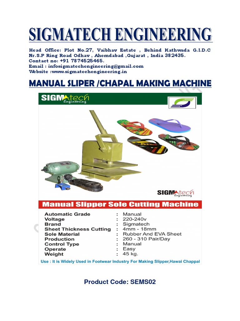 Manual Slipper Sole Cutting Machine | PDF