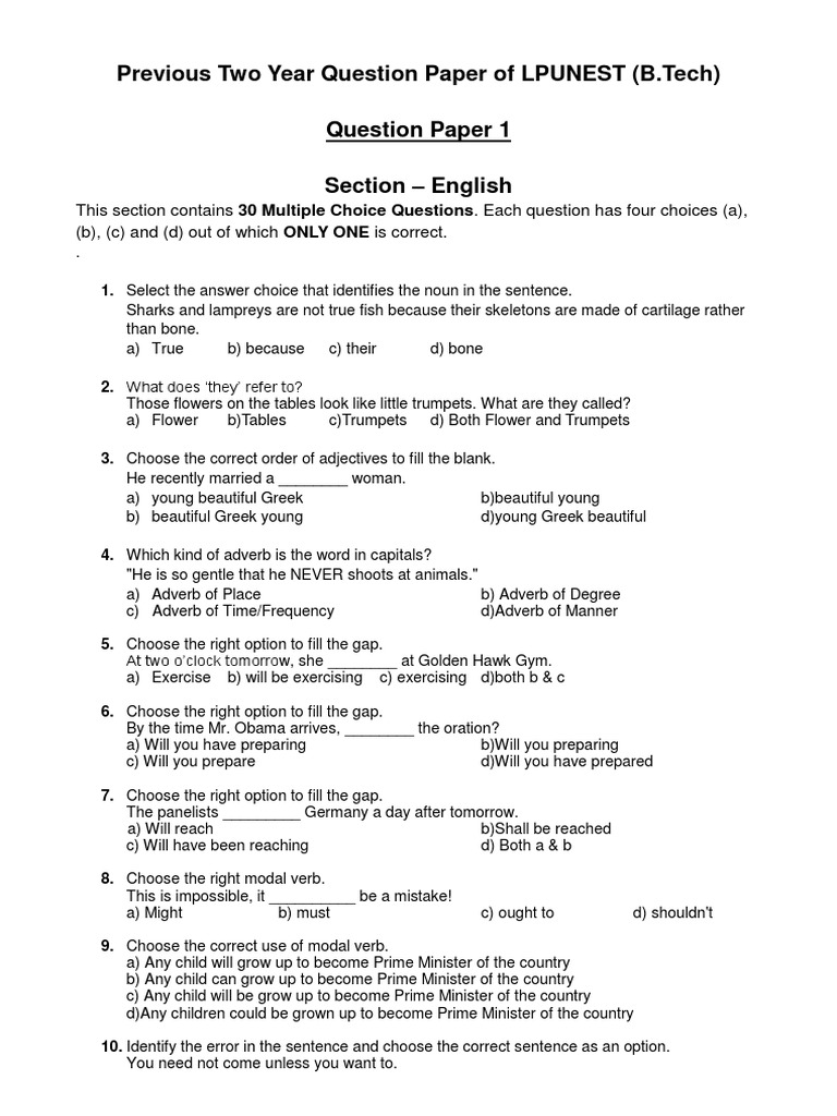 Previous Year LPUNEST (B.Tech) Question Paper PDF | PDF | Epithelium ...
