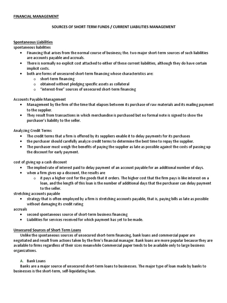 Current Liabilities Management | PDF | Collateral (Finance) | Loans