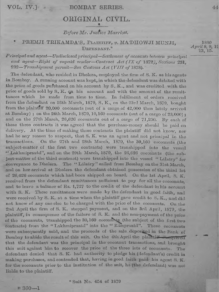 075 - Premji Trikamdas Plaintiff v. Madhowji Munji Defendant (447-458) | PDF | Estoppel ...