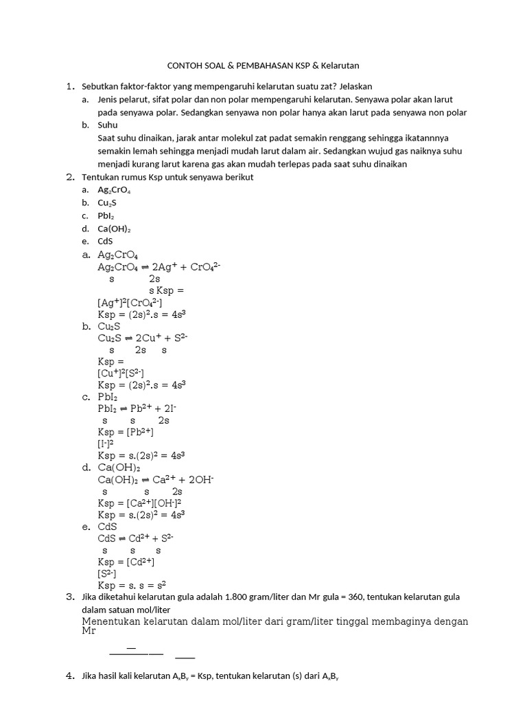 Contoh Soal KSP dan Pembahasannya | PDF | Sains & Matematika
