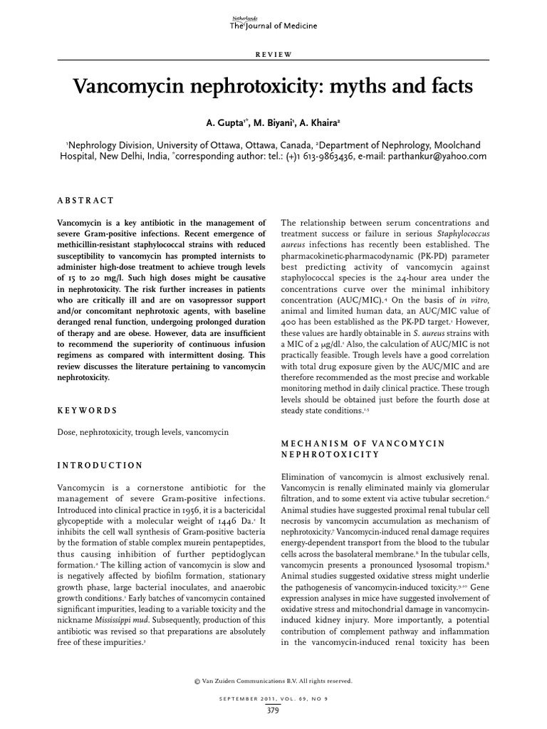 Vancomycin Nephrotoxicity: Myths and Facts | PDF | Medicine | Medical ...