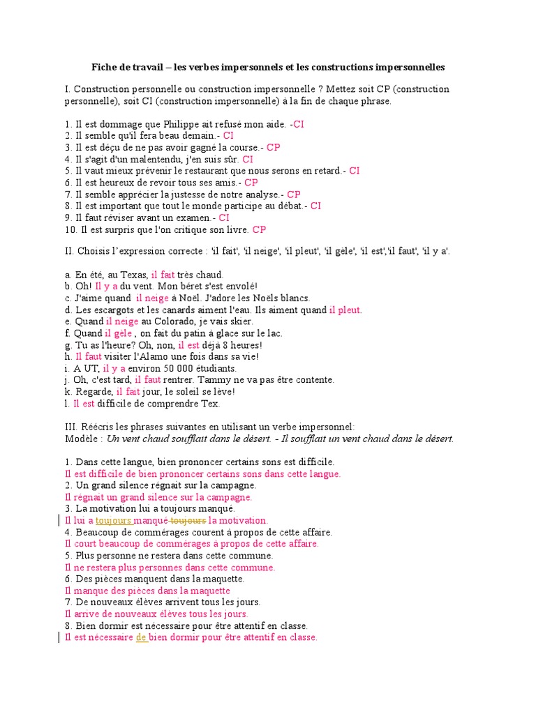 Les verbes impersonnels en français | PDF | Maison et jardin
