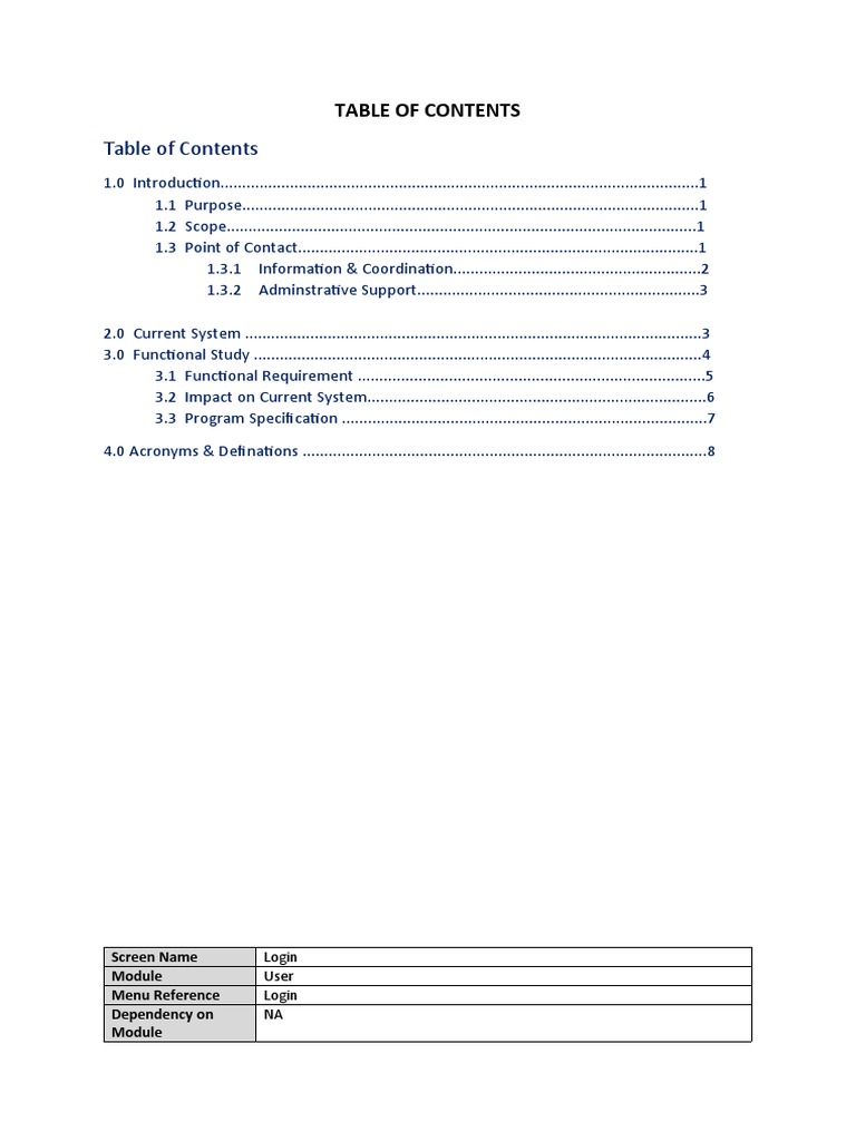 Screen Name Menu Reference Dependency On: Login User Login NA | PDF | User (Computing) | Login
