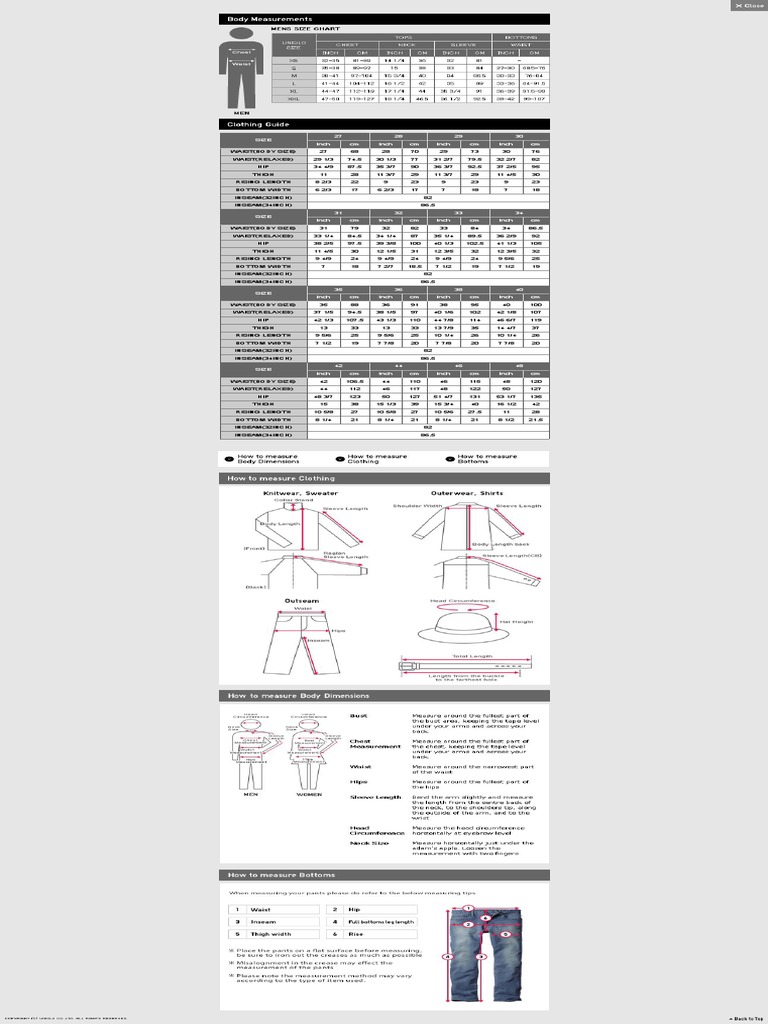 Uniqlo Size Chart | PDF | Waist | Clothing