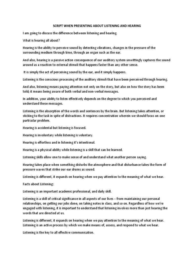 Script When Presenting About Listening and Hearing | PDF | Hearing ...