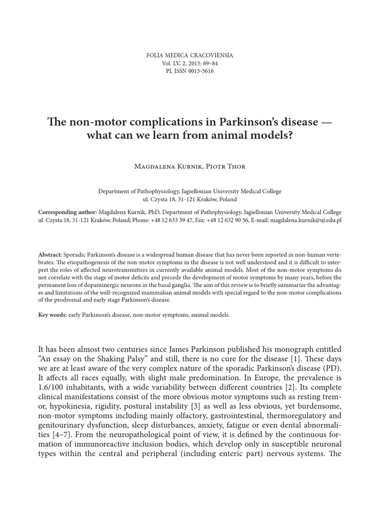 Modele Animale NMS | PDF | Dopamine | Neurodegeneration