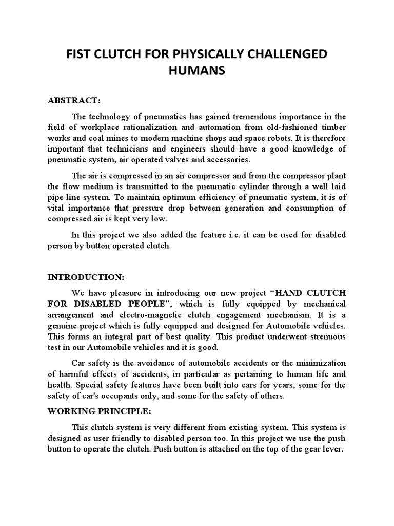 REMF-1 Fist Clutch For Physically Challenged Humans | PDF | Clutch | Car