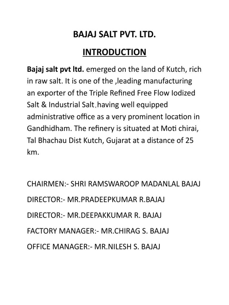 Bajaj Salt: Leading Iodized Salt Producer | PDF | Cooking, Food & Wine