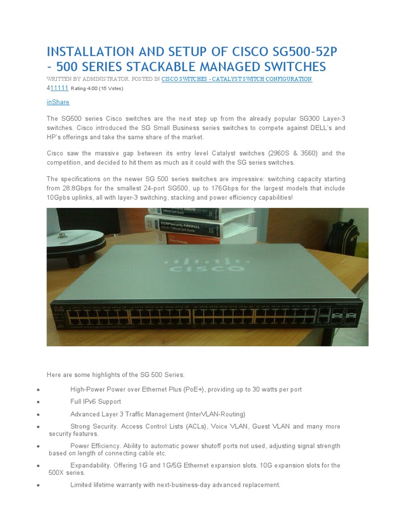 Cisco SG500 Setup Guide | PDF | Network Switch | Ip Address
