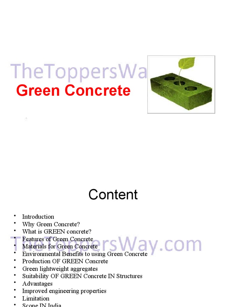 Benefits and Features of Green Concrete | PDF | Concrete | Cement