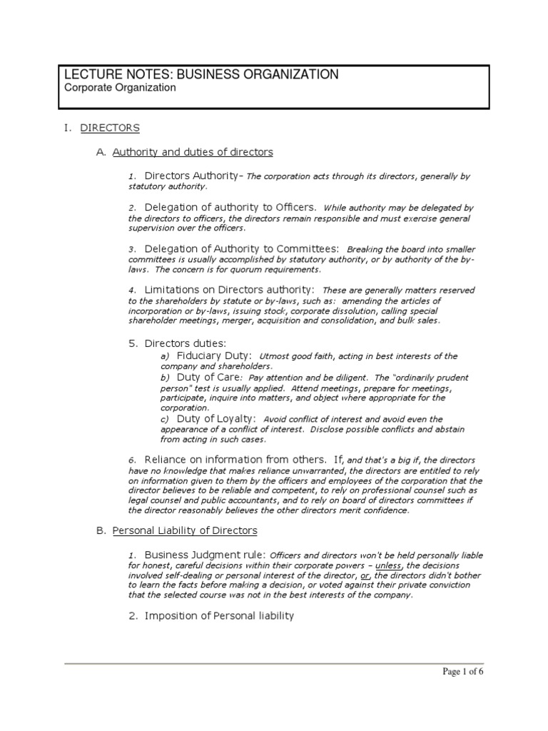 Lecture Notes: Business Organization | PDF | Corporations | Partnership