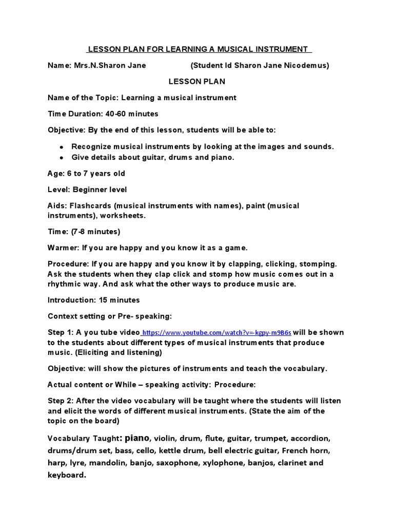 Beginner Musical Instrument Lesson Plan | PDF | Musical Instruments ...