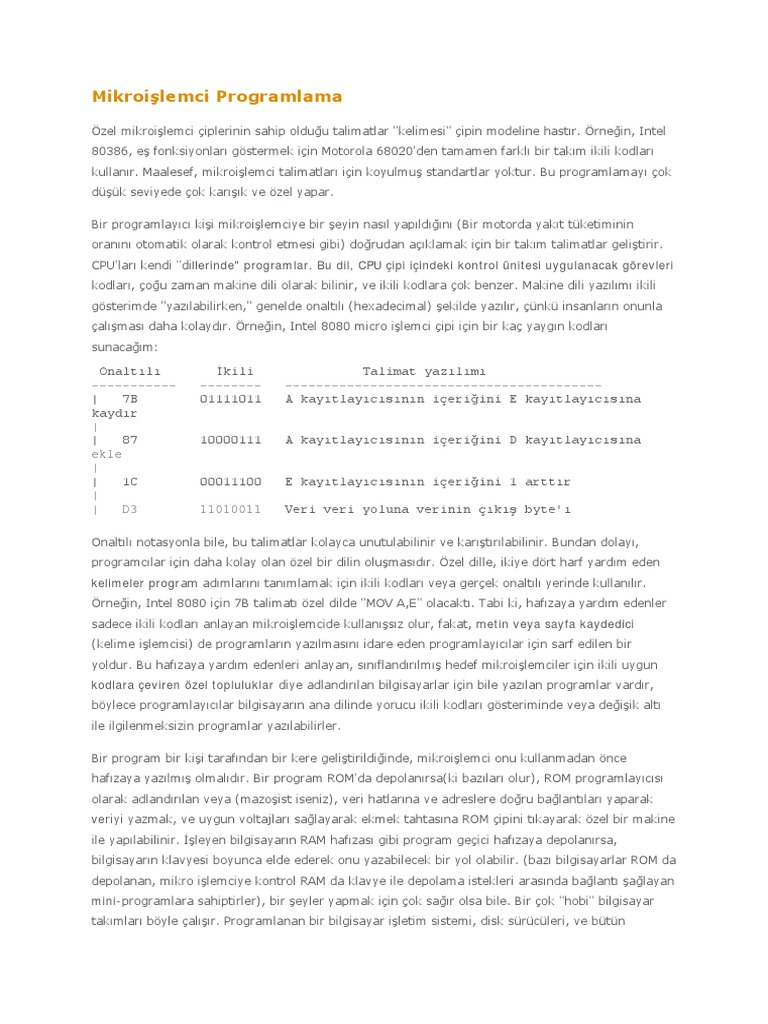 Mikroişlemci Programlama | PDF