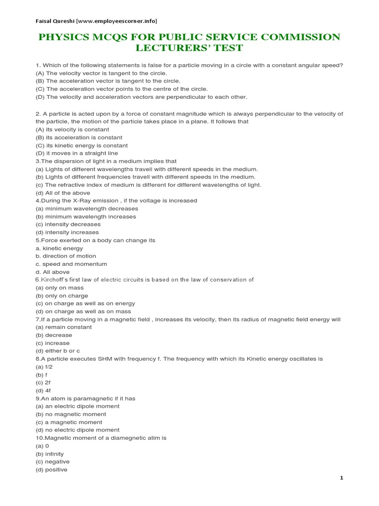 Physics Mcqs Practice Test PDF | Download Free PDF | Waves | Wavelength