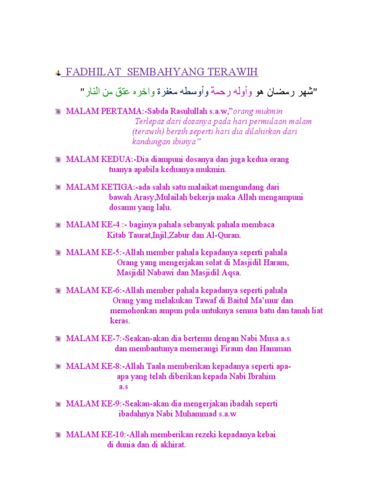 Fadhilat Sembahyang Terawih | PDF