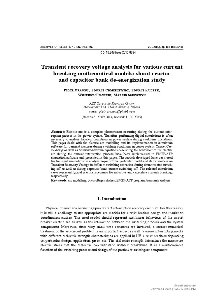 Transient Recovery Voltage Analysis | PDF | Capacitor | Electric Arc